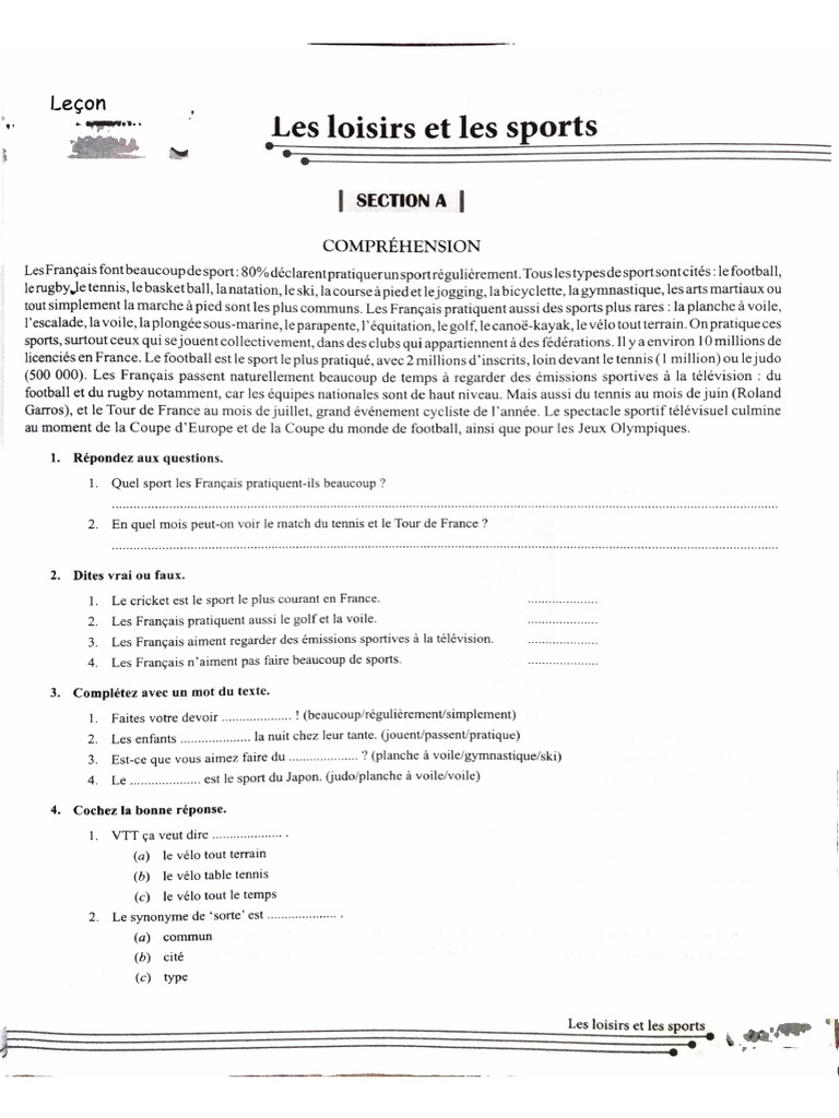 French Class 9 Chapter 6 | PDF