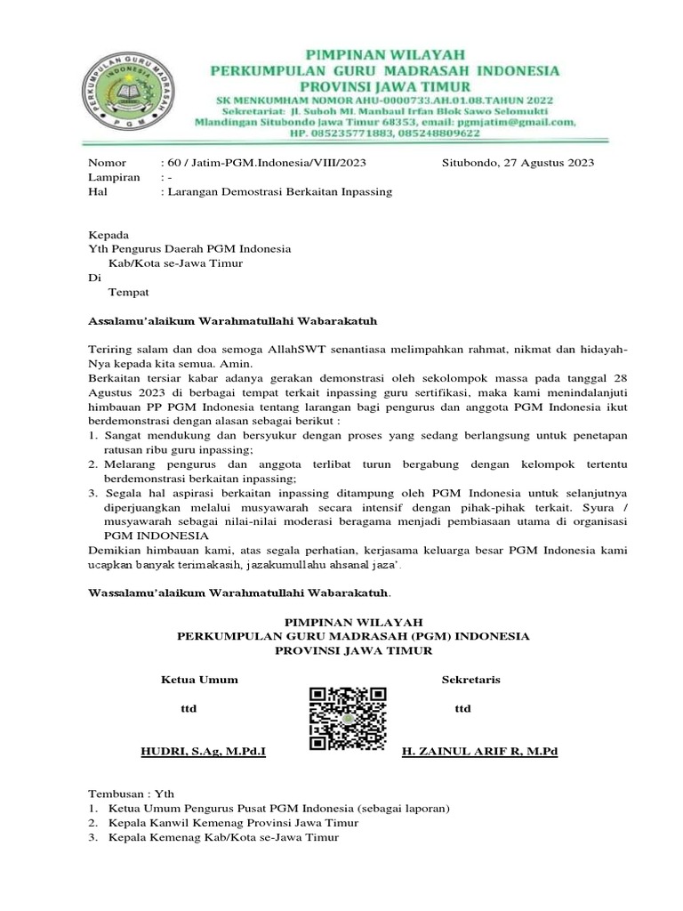 Surat PGM Indonesia PW Jatim 60 | PDF
