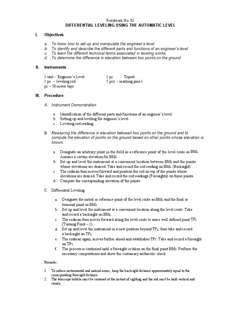 FW#02-Differential Leveling | PDF | Teaching Methods & Materials | Technology & Engineering