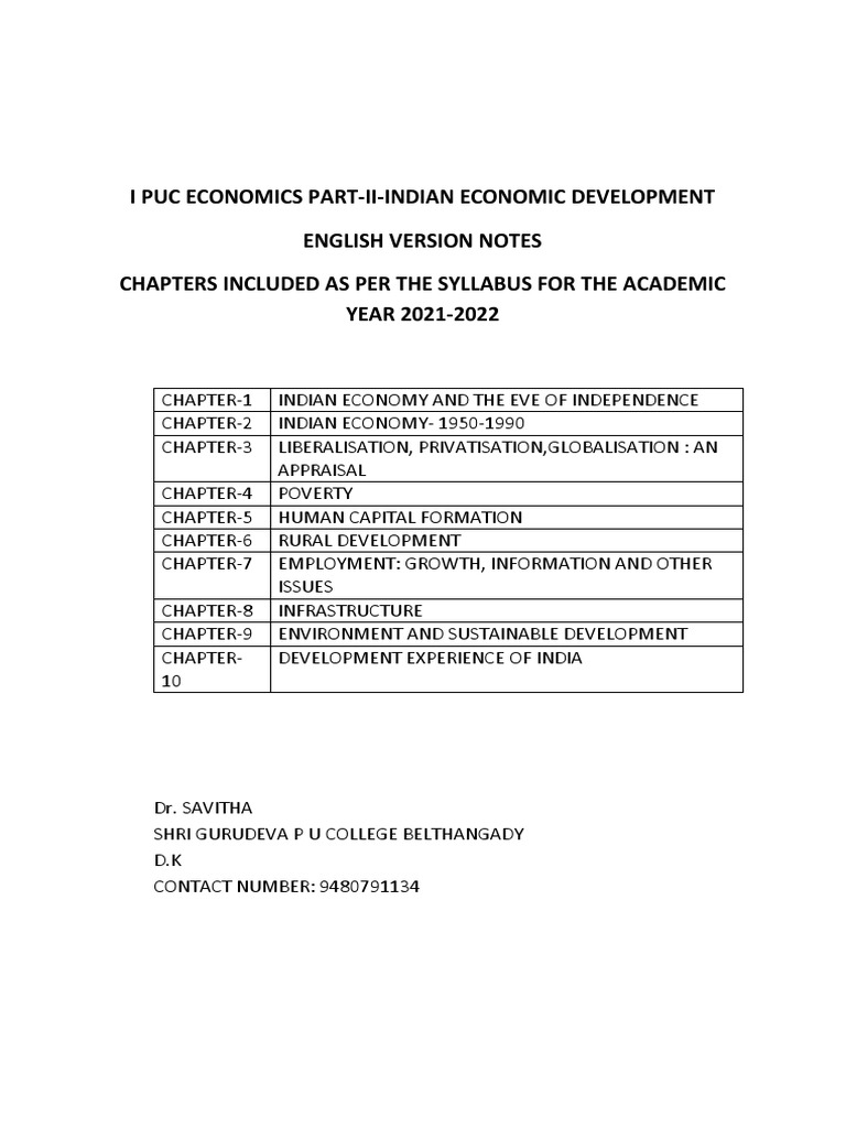 FIRST PUC ECONOMICS PART -II INDIAN ECONOMIC DEVELOPMENT | PDF | Taxes | Poverty