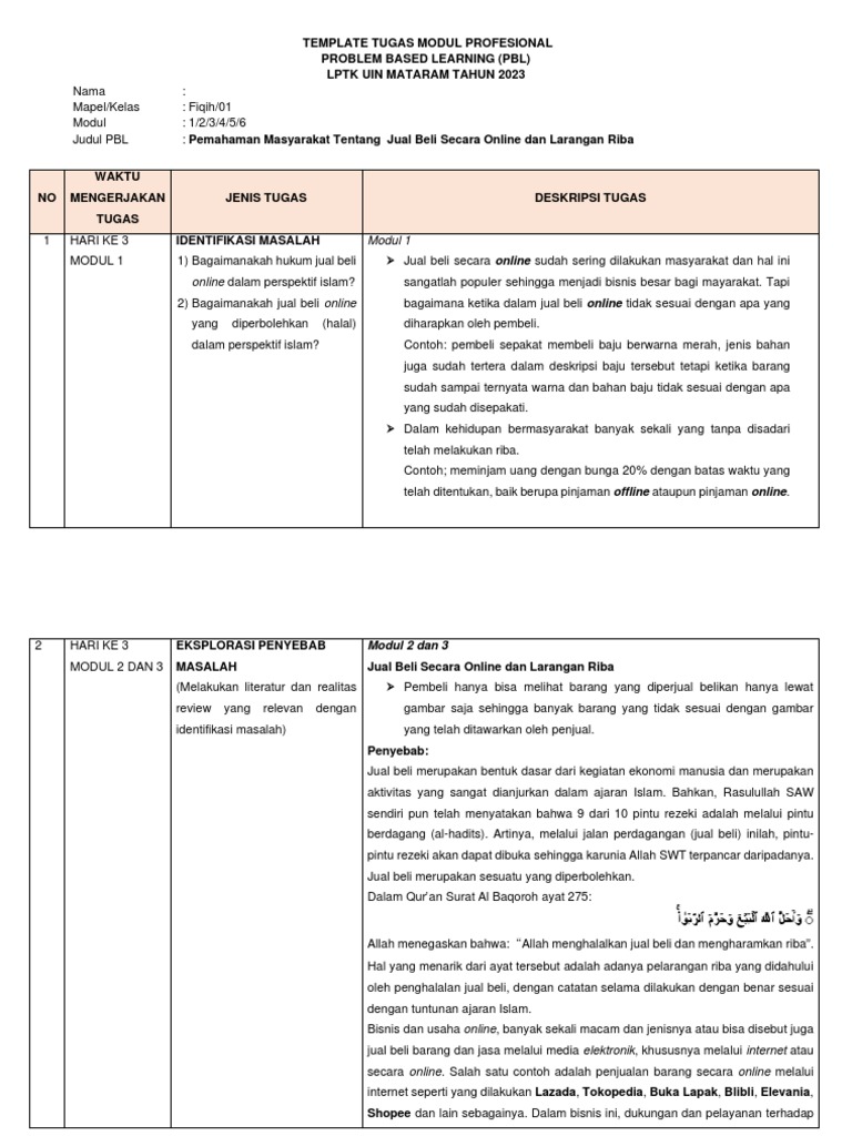 Contoh PBL | PDF | Bisnis | Pengelolaan Keuangan & Uang