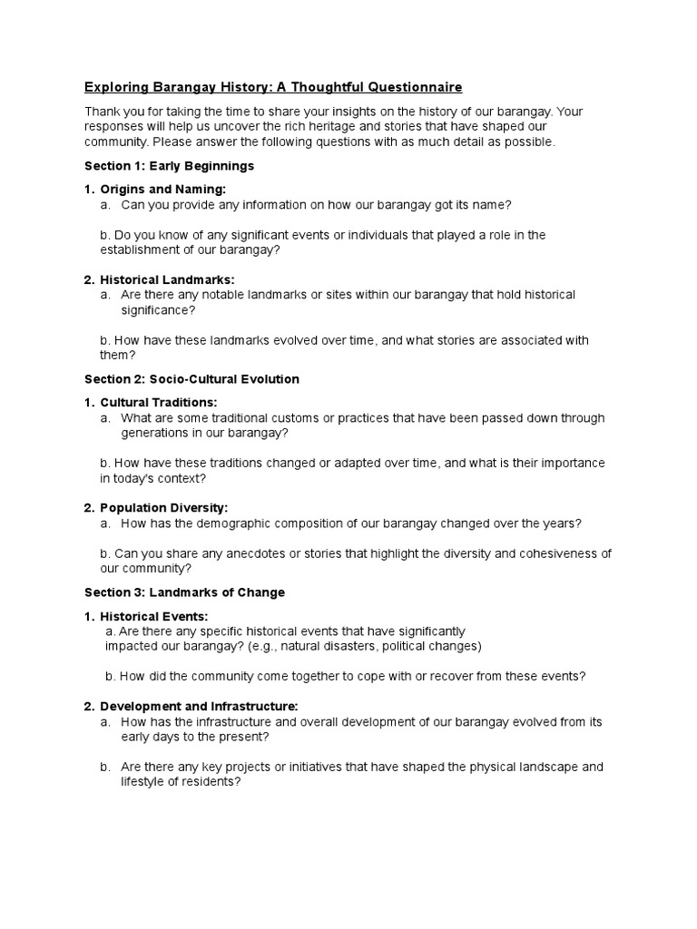 Barangay Profiling Questionnaire | PDF | Infrastructure | Poverty