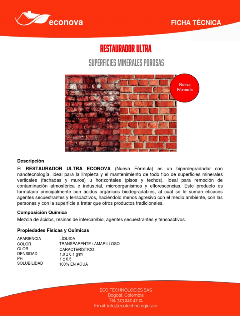 Restaurador Ultra Econova para Superficies | PDF | Agua | Química