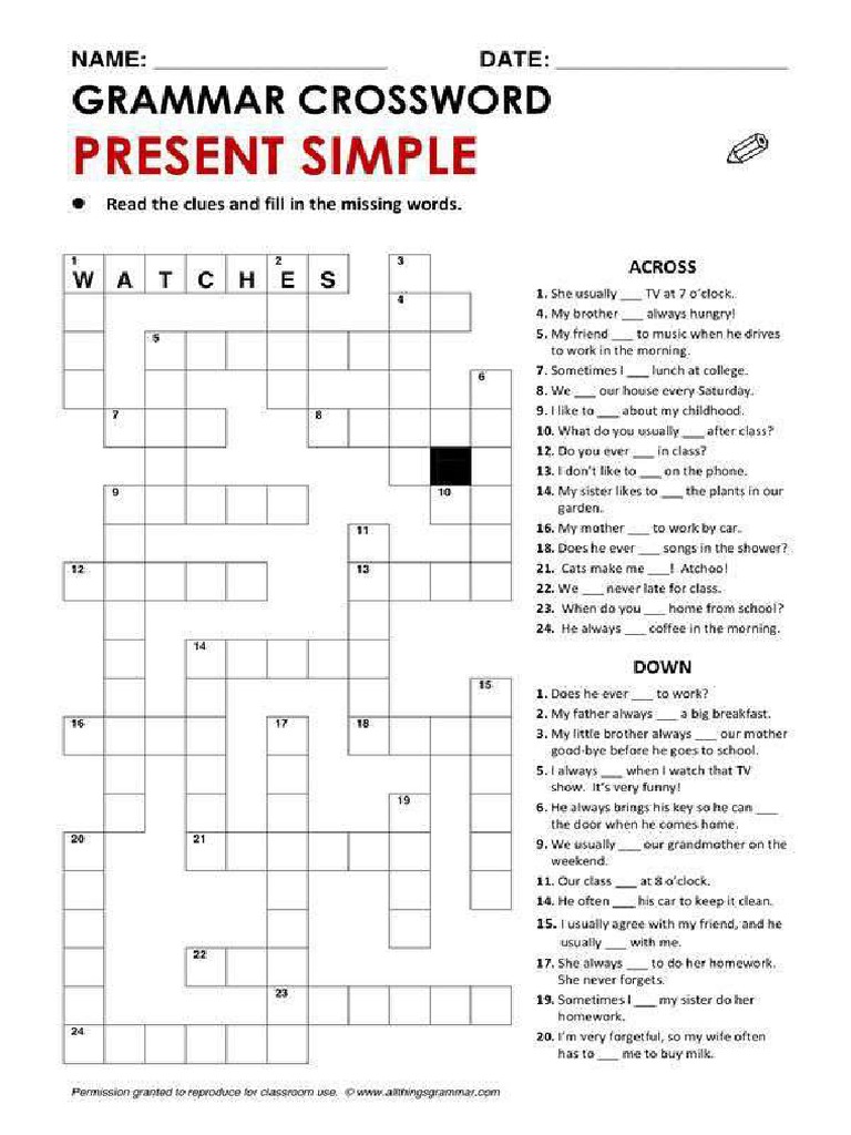 Present Simple Crossword | PDF