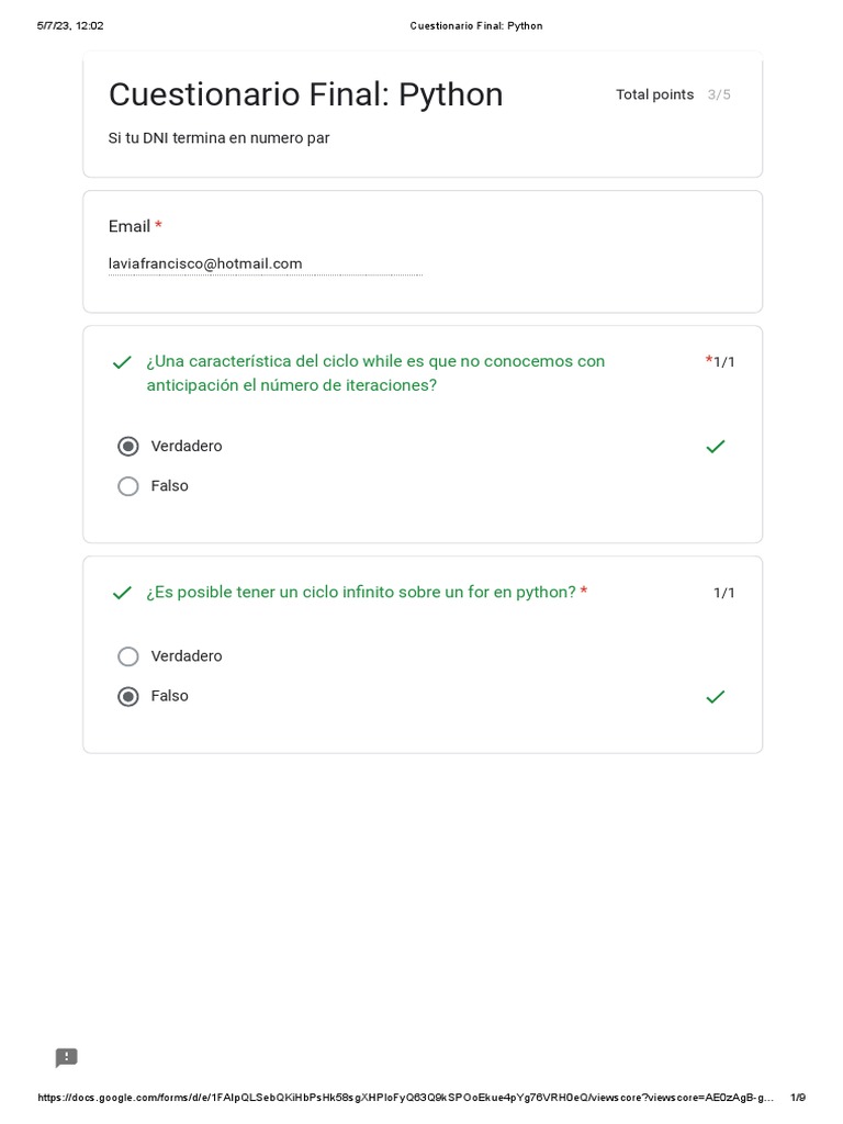 Cuestionario Final - Python | PDF | Python (Programming Language) | Information Technology