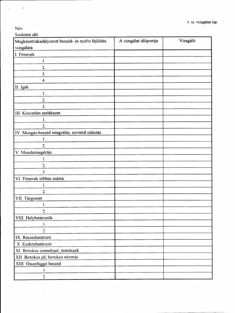 Vizsgálati Lap 1-11 | PDF