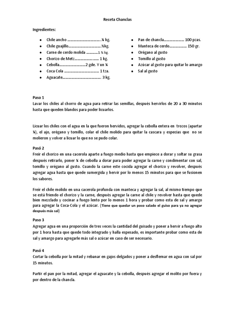 Receta Tradicional de Chanclas | PDF