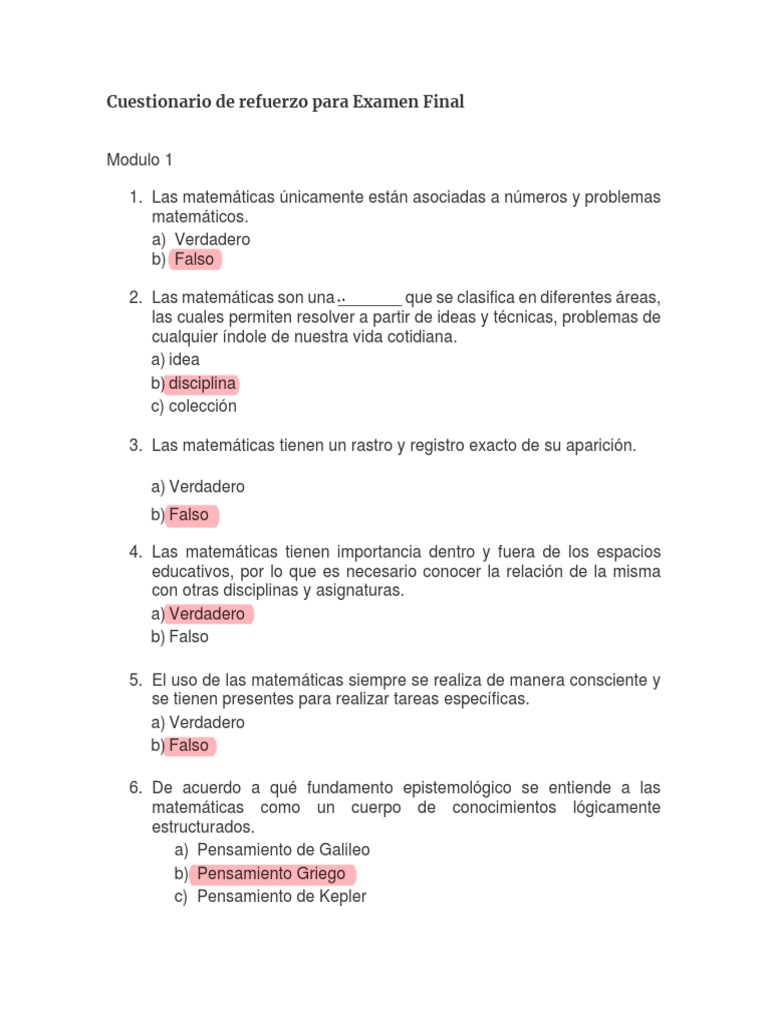 Didactica de Matematicas_Cuestionario de refuerzo para Examen Final ...