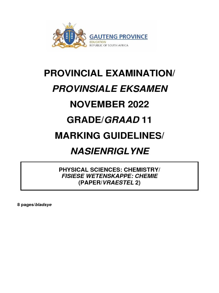 GR 11 Physical Sciences P2 (English and Afrikaans) November 2022 Possible Answers | PDF ...