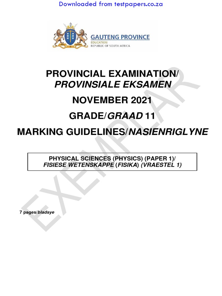 Gr11 Physical Sciences P1 (ENG & AFR) NOV Possible Answers | PDF