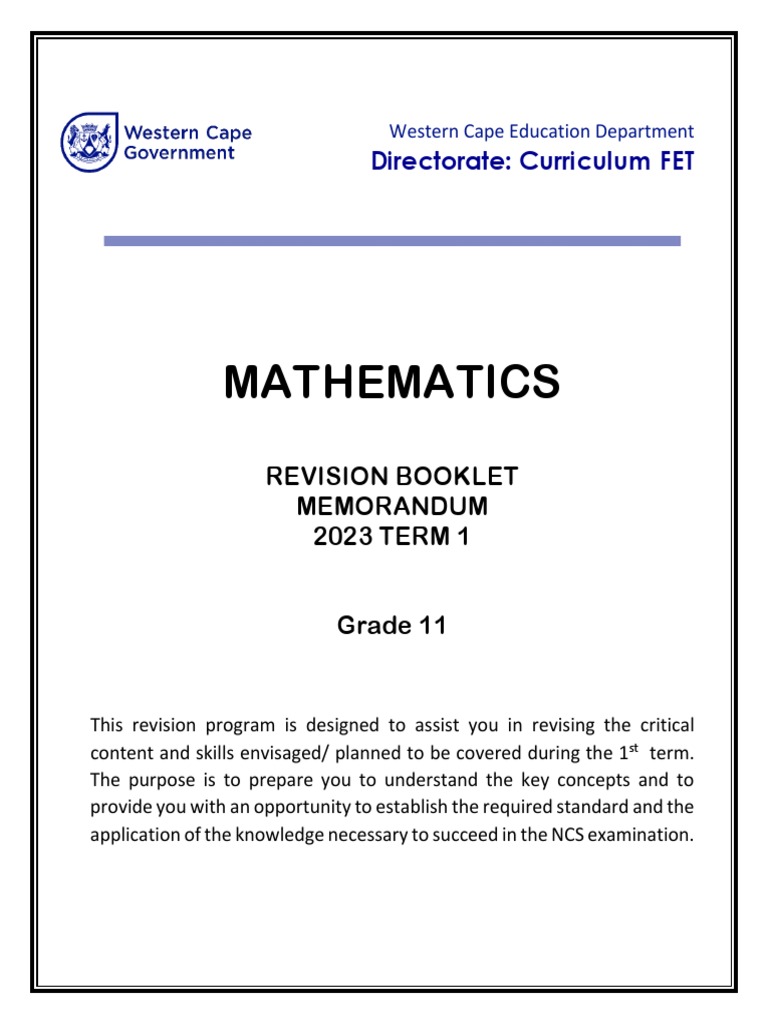 Mathematics Grade 11 Revision - Memo Term 1 - 2023 | PDF | Mathematics ...
