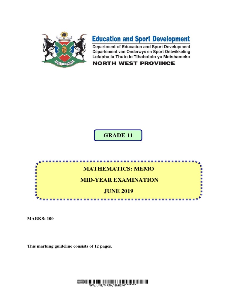 Mathematics GR 11 MEMO Paper 2 | PDF