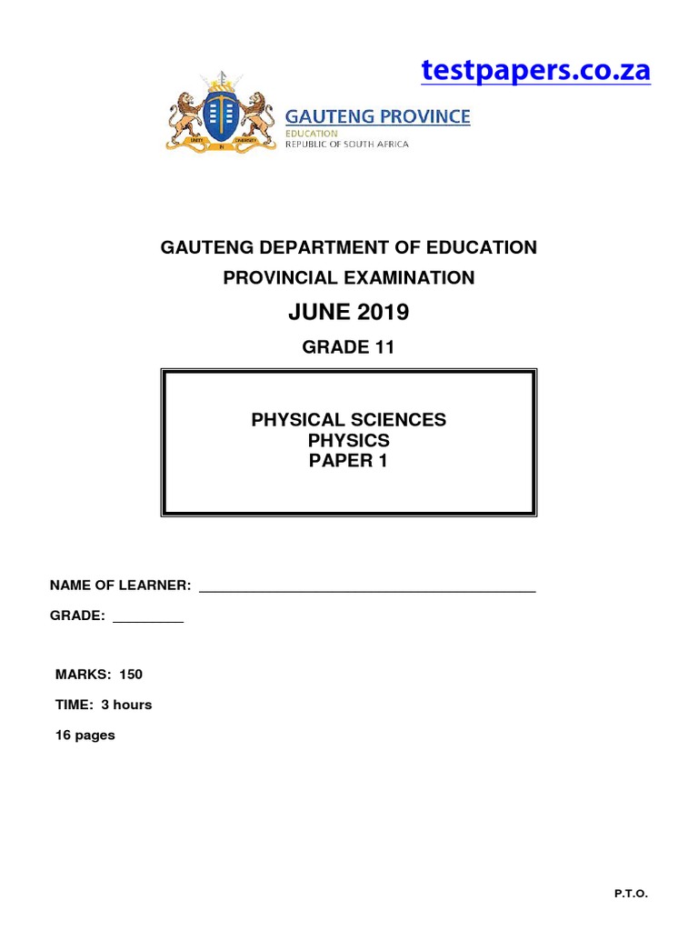 Grade 11 Physics Exam Paper 2019 | PDF | Force | Refraction