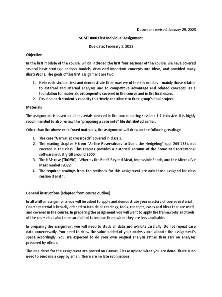 First Indvidual Assignment Guidelines Winter2023 - Final - Corrected | PDF | Evaluation | Cognition