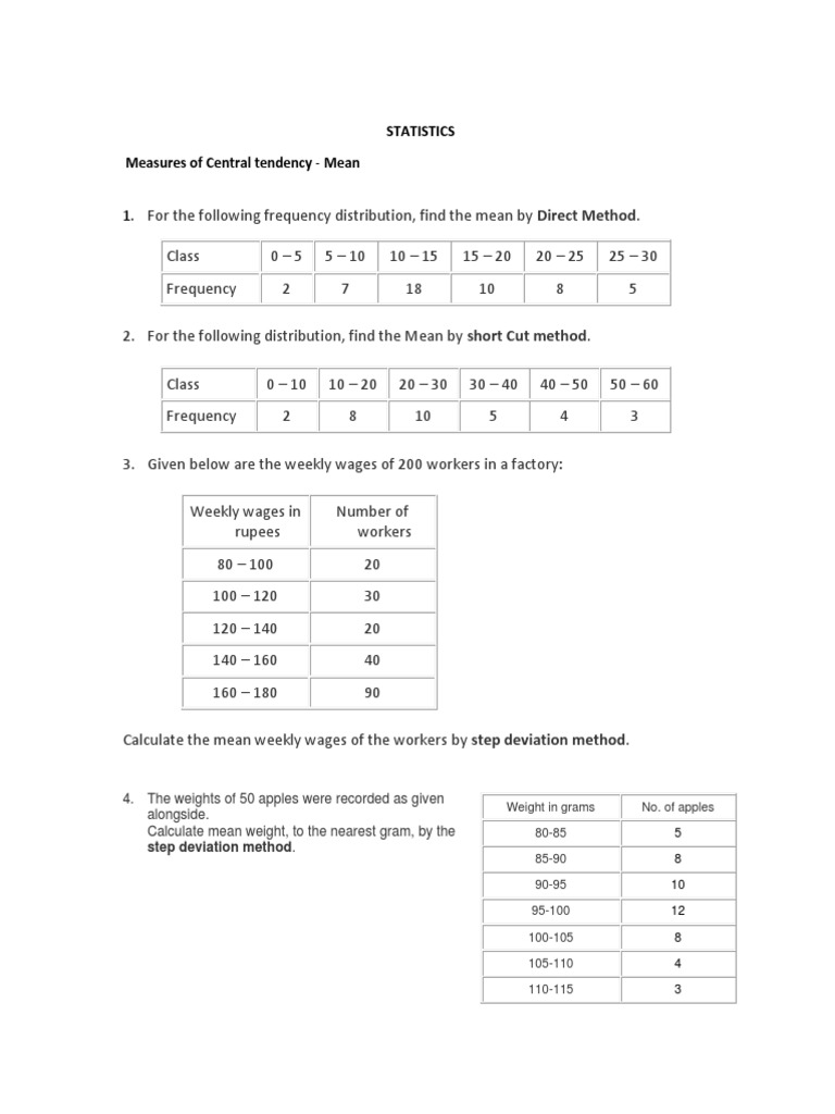 Statistics Worksheet - Mean | PDF | Mean | Statistics