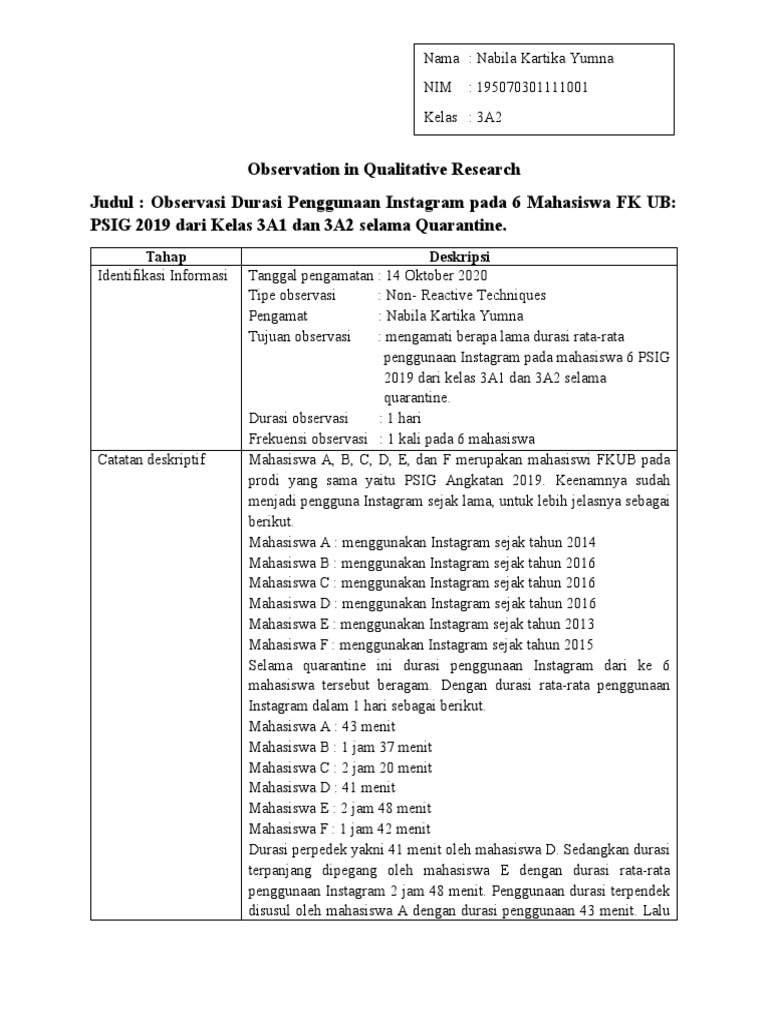 Nabila Kartika Yumna - 195070301111001 - Obervasi | PDF | Ilmu Sosial | Komputer