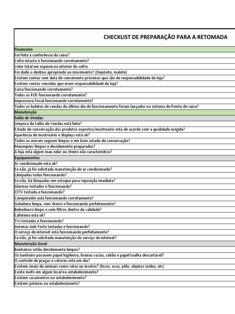 Moki - Checklist Preparacao para Retomada | PDF | Gestão de recursos humanos