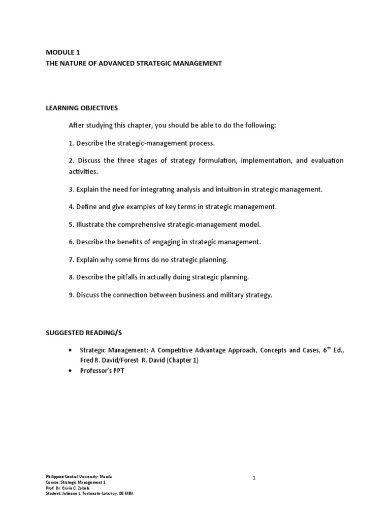 Advanced Strategic Management Overview | PDF | Strategic Management ...