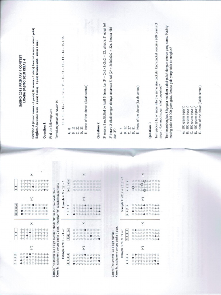 SASMO Grade 4 2019 | PDF