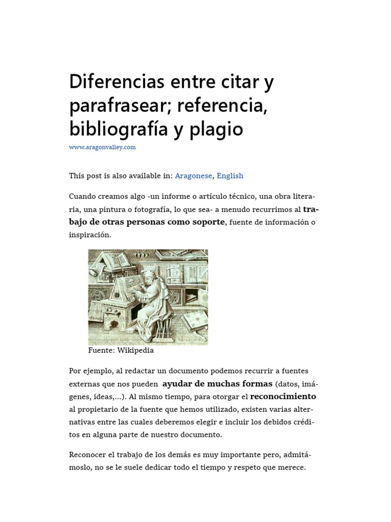 Diferencias Entre Citar y Parafrasear Referencia, Bibliografía y Plagio ...