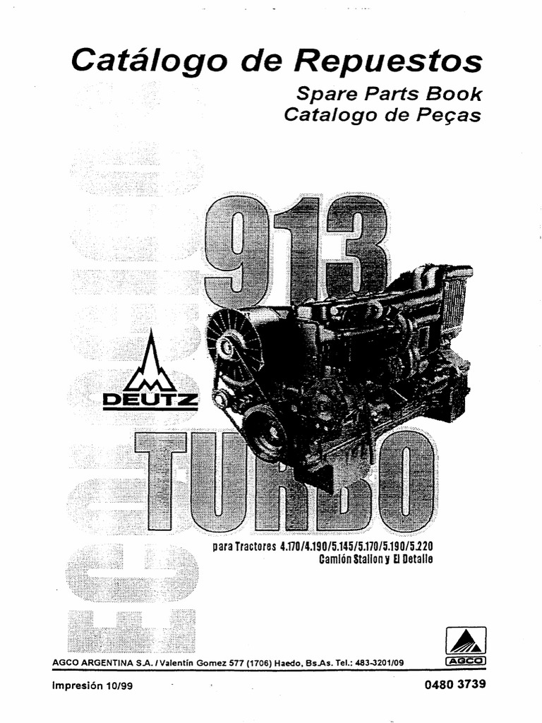 Manual de Partes DEUTZ 913 TURBO | PDF | Tecnología de vehículos | Máquinas