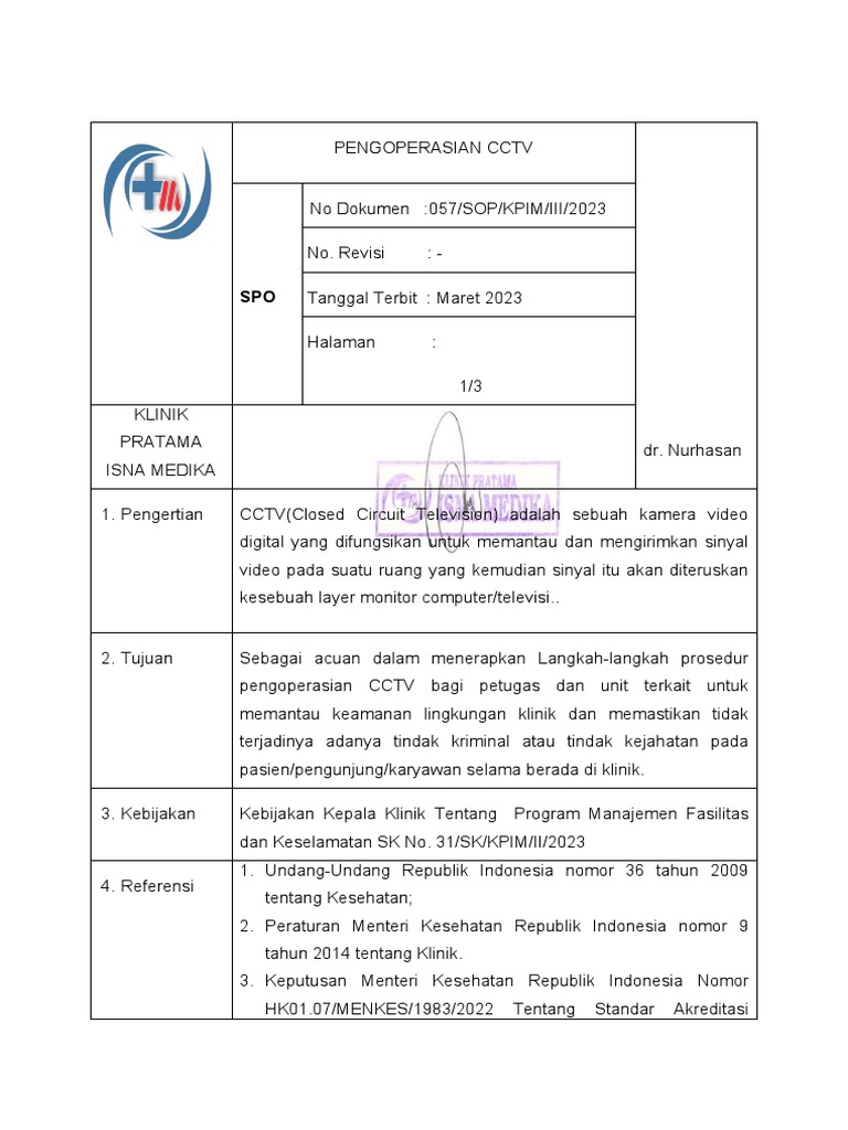 SOP PENGOPERASIAN CCTV Fix Prin | PDF | Teknologi & Rekayasa