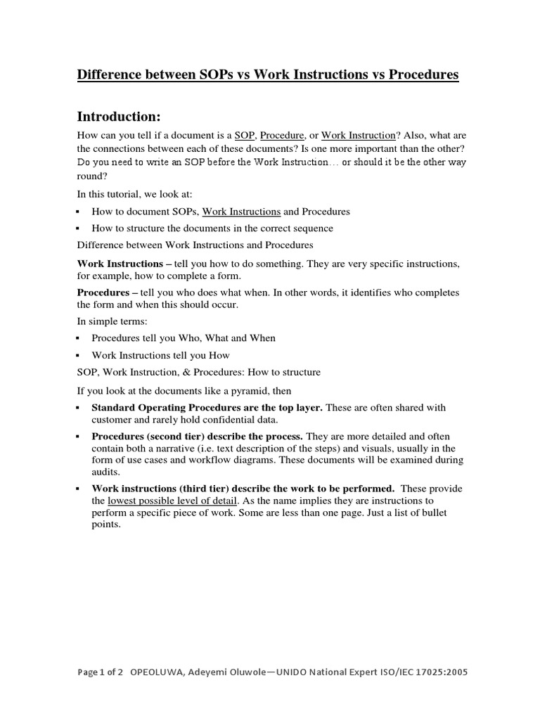SOPs, Work Instructions, and Procedures | PDF | International ...