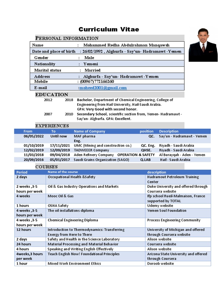 Curriculum Vitae: Education | PDF | Yemen | World Politics
