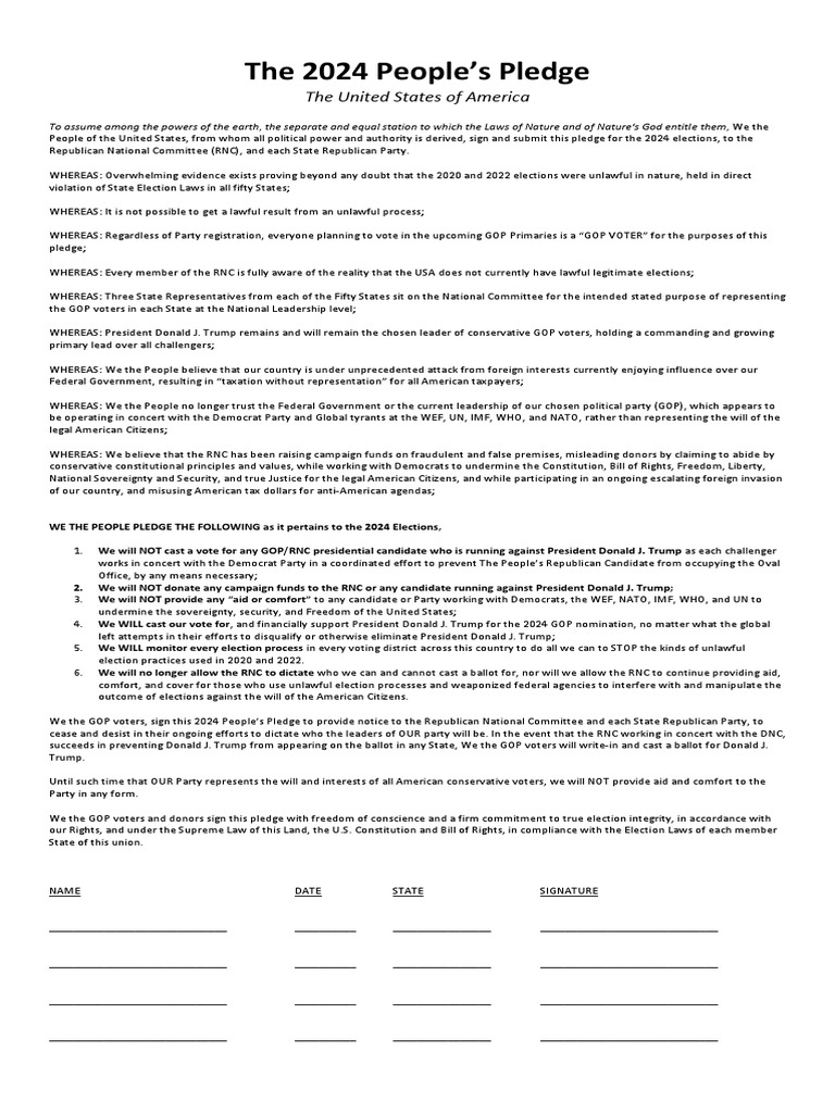 2024 GOP Voter Pledge for Trump | PDF | American Government ...