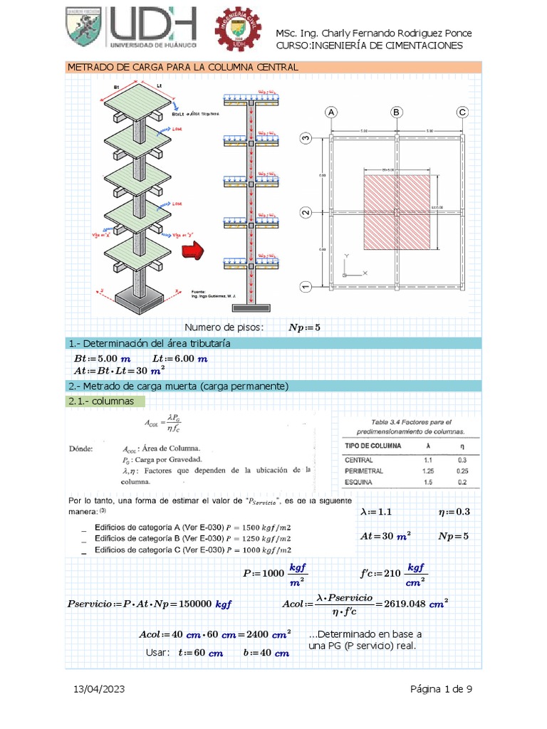 02.2. - Metrado de Carga para La Columna Central | PDF | Fundación (Ingeniería) | Arquitectura