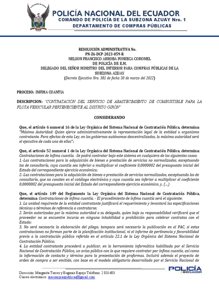 Resolución de Adjudicacion | PDF | Presupuesto | Policía