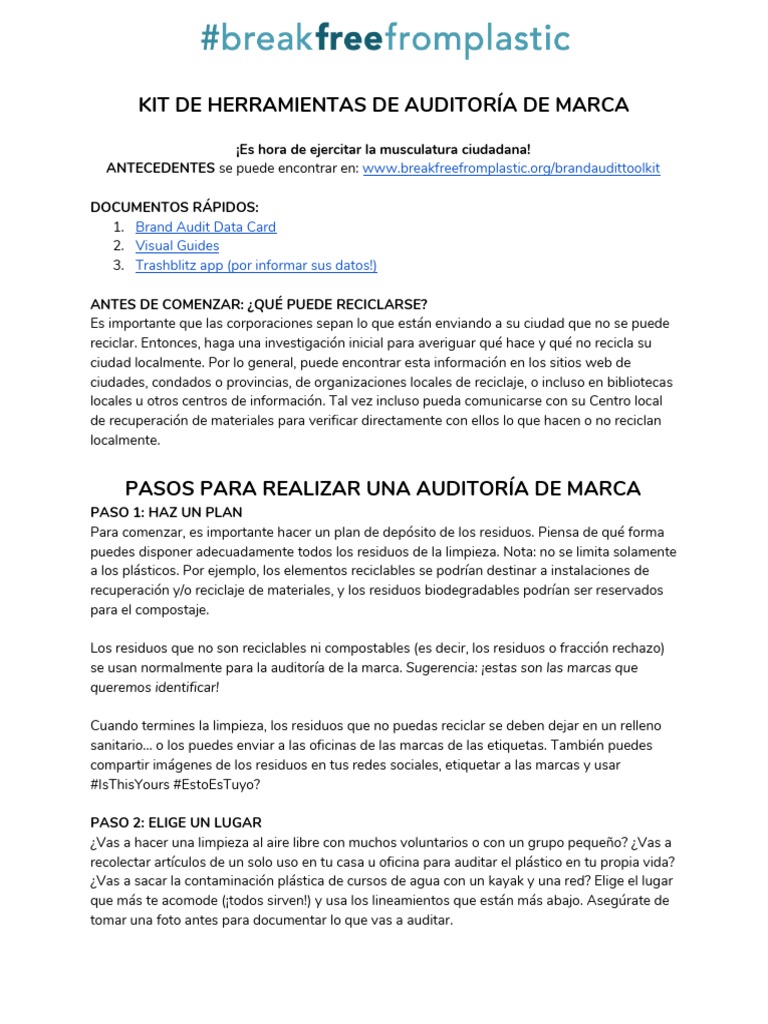 Brand Audit Guide Toolkit 2019 - Spanish | PDF | Residuos | Reciclaje