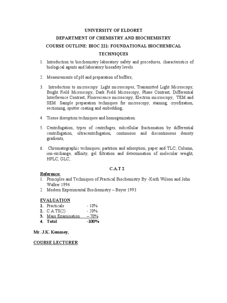 Bioc 221 Course Outline Pdf