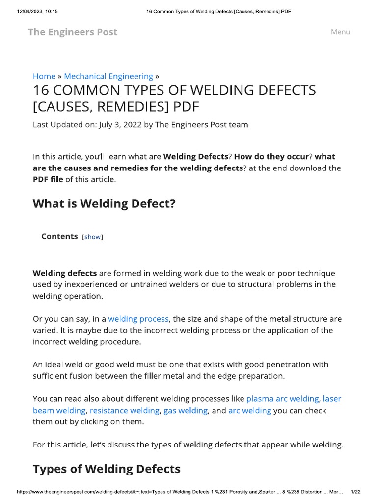Welding Defects | PDF