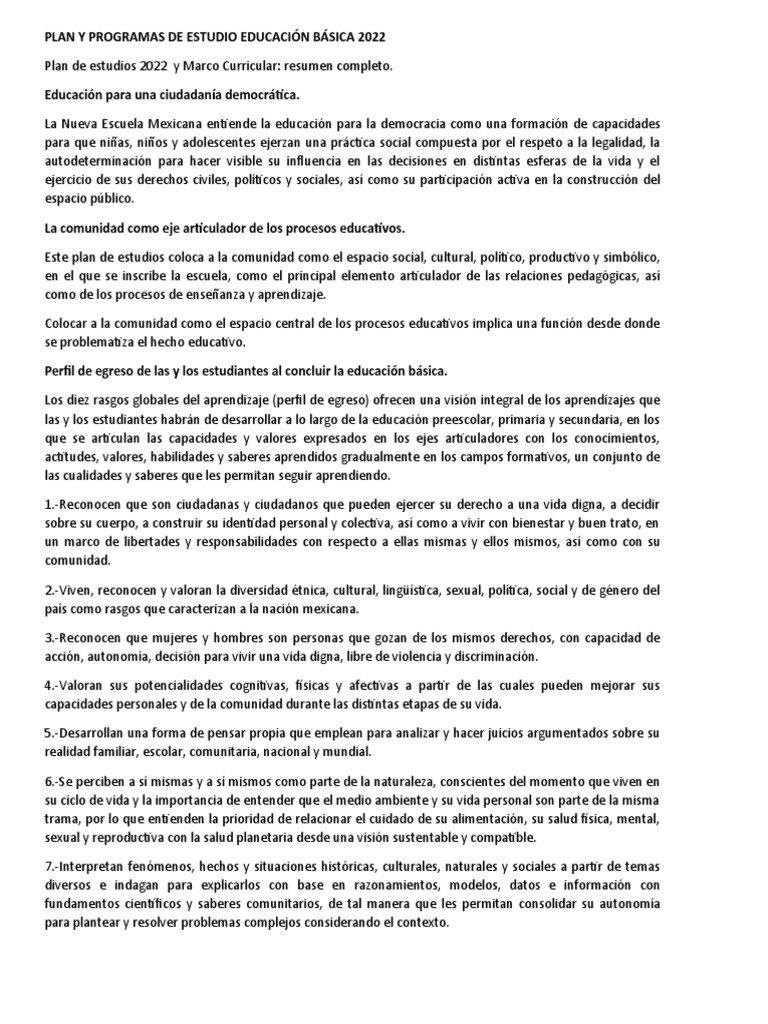 Plan de Estudios 2022 y Marco Curricular | PDF | Plan de estudios | Educación de la primera infancia