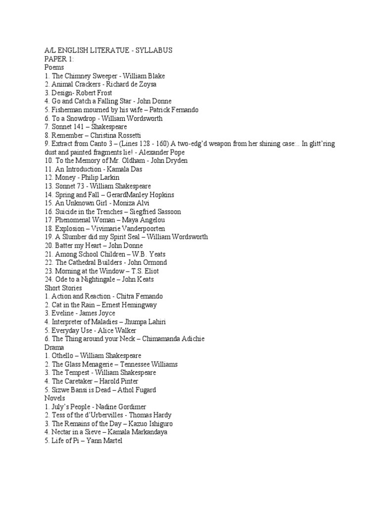 Syllabus | PDF | Poetry | General Fiction