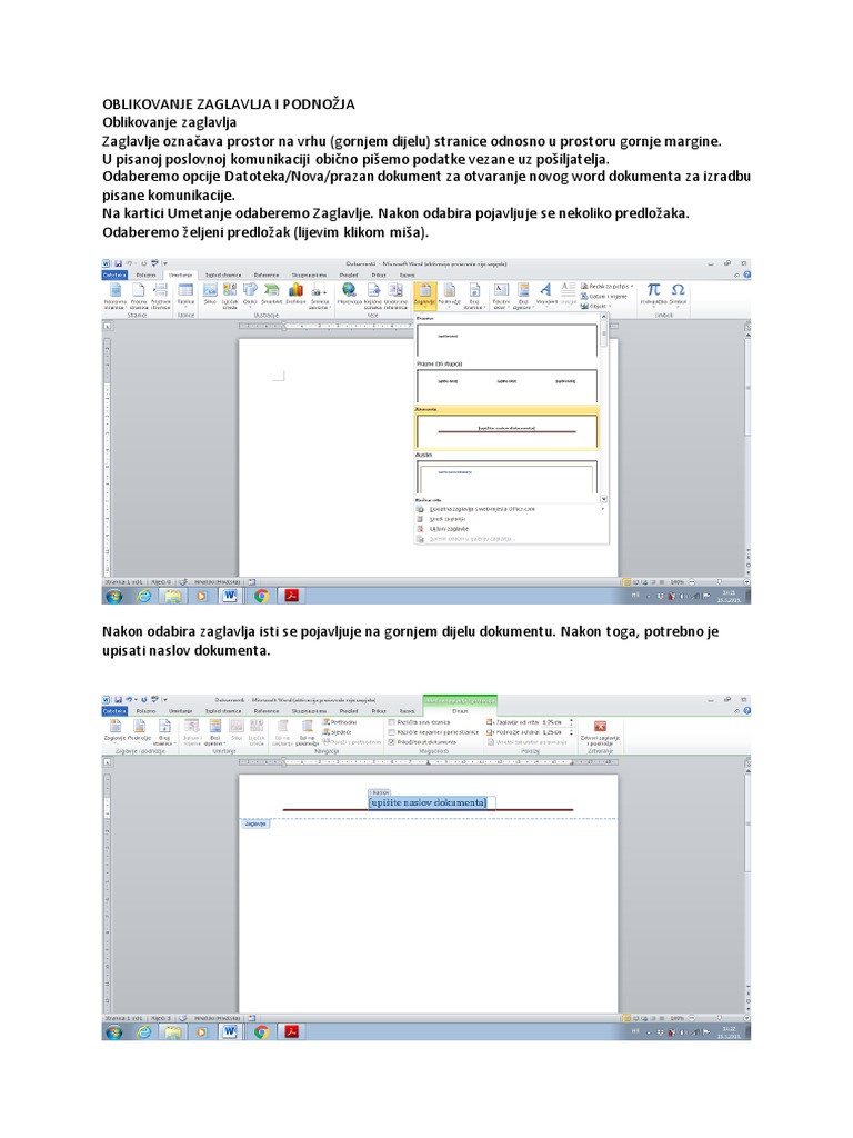 Oblikovanje Zaglavlja I Podnožja | PDF