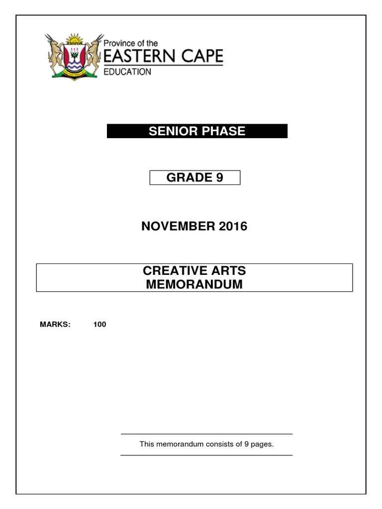 Creative Arts GR 9 National Examination 2016 Question Paper | PDF ...
