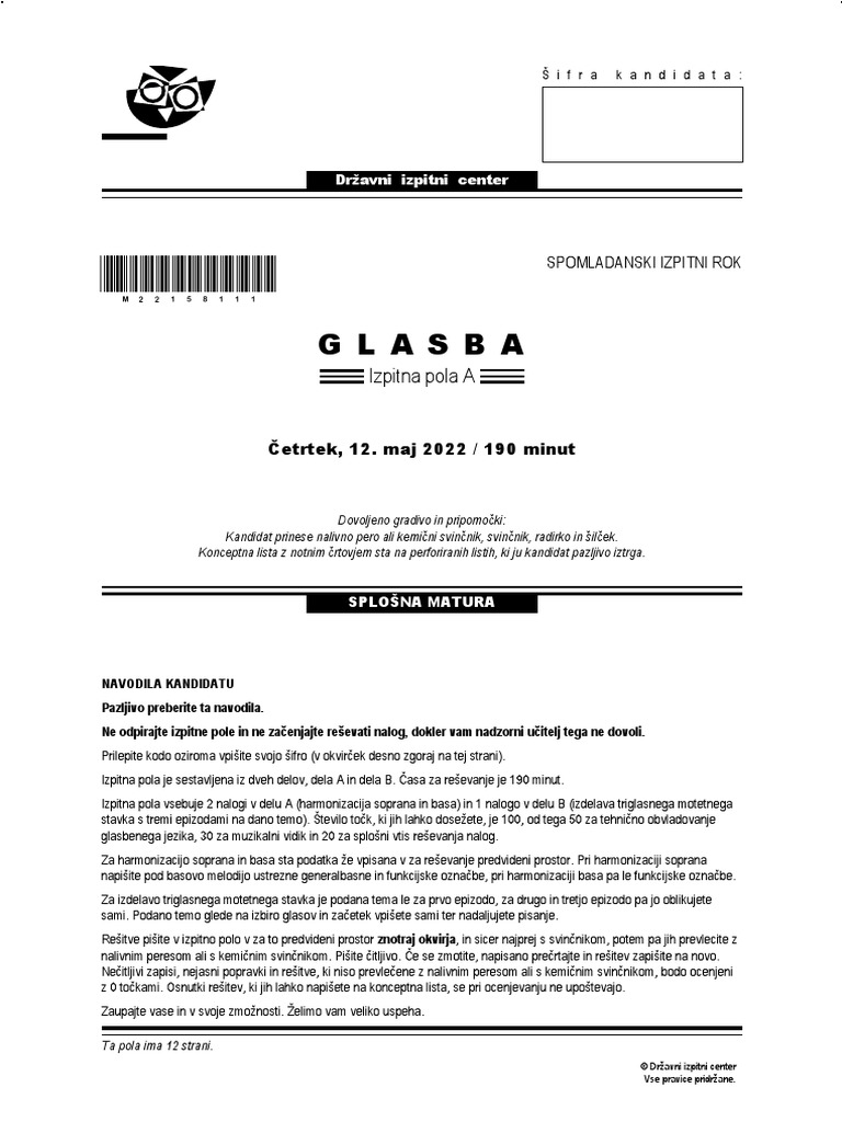 Glasba: Izpitna Pola A | PDF