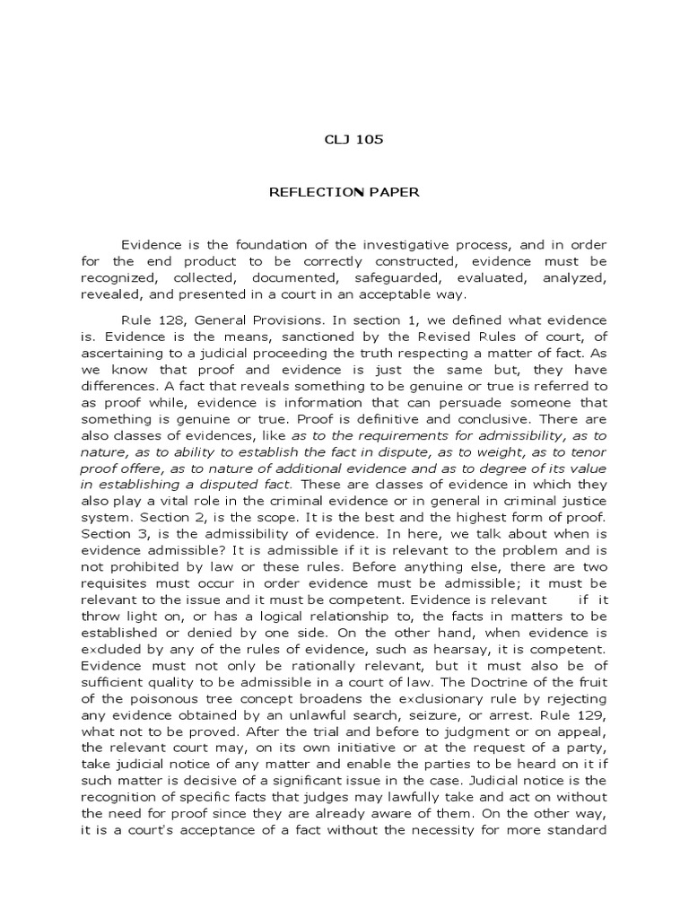 Reflection Paper | PDF | Evidence (Law) | Common Law