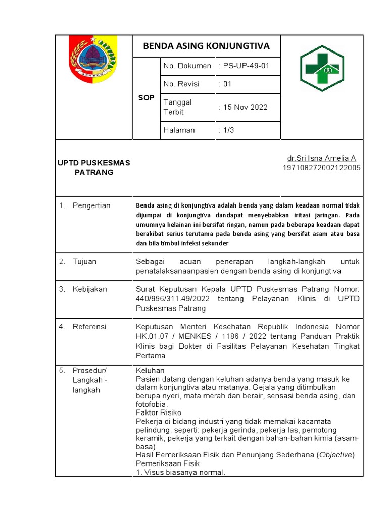 49.SOP PPK - Benda Asing Di Konjungtiva | PDF