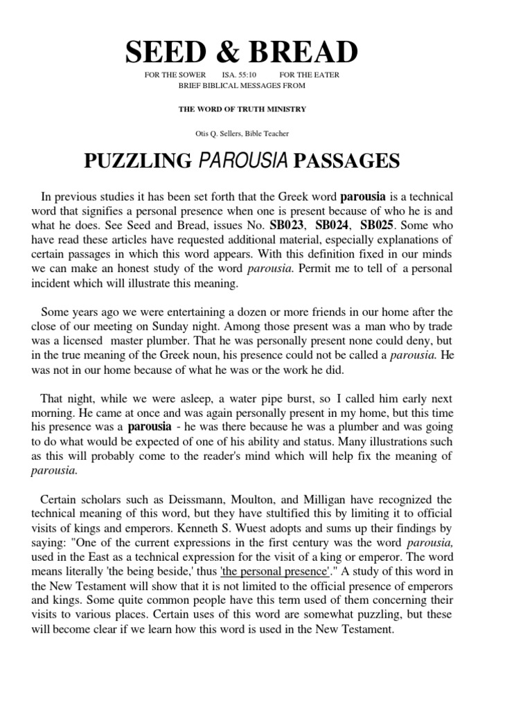 SB192 - PAROUSIA Passages | PDF | Second Coming | Paul The Apostle