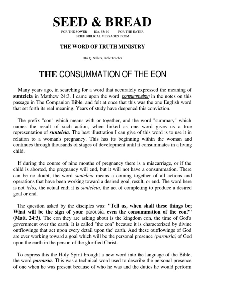 SB193 - The Consummation of The EON | PDF | Second Coming | Jesus