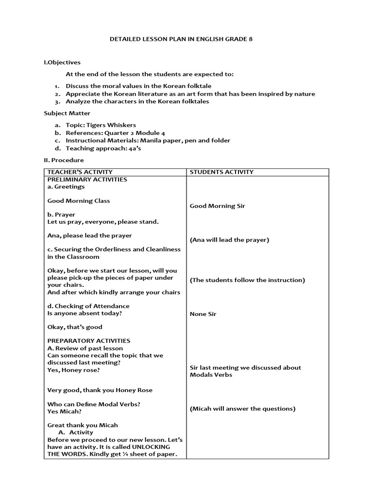 Detailed Lesson Plan in English Grade 8 | PDF | Language Arts & Discipline