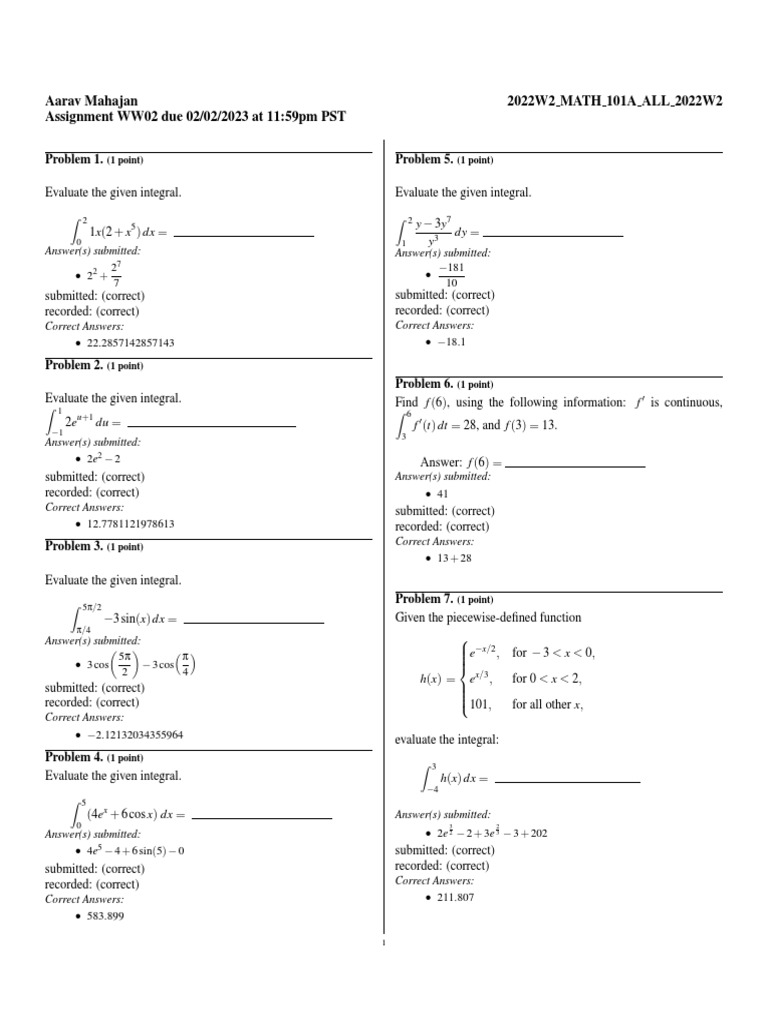 MATH 101A Assignment WW02 Solutions | PDF | Function (Mathematics ...