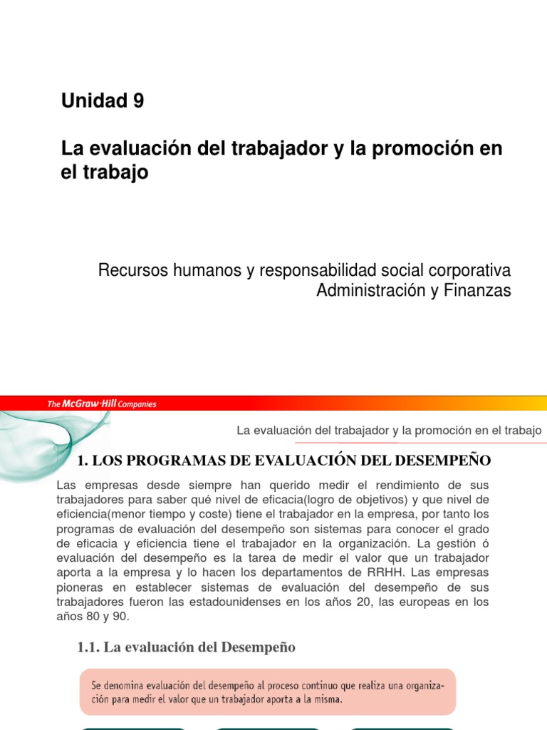 RRHH - Unidad - 09 - Evaluación Del Desempeño, Promoción de Los RRHH | PDF | Gestión de recursos ...