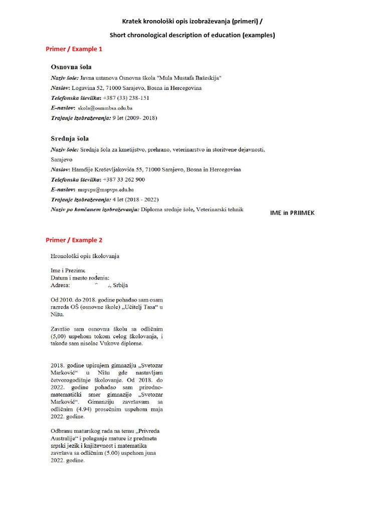 Kronološki Opis Primeri | PDF