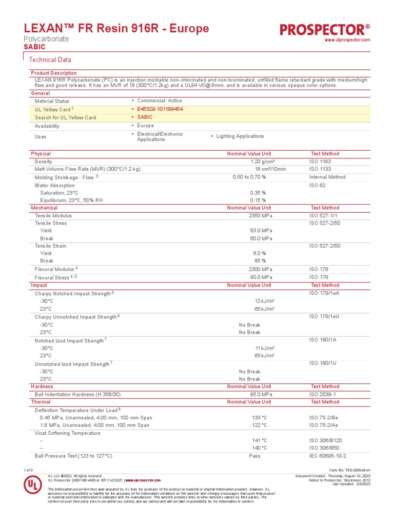 LEXAN™ FR Resin 916R - Europe | PDF | Strength Of Materials ...