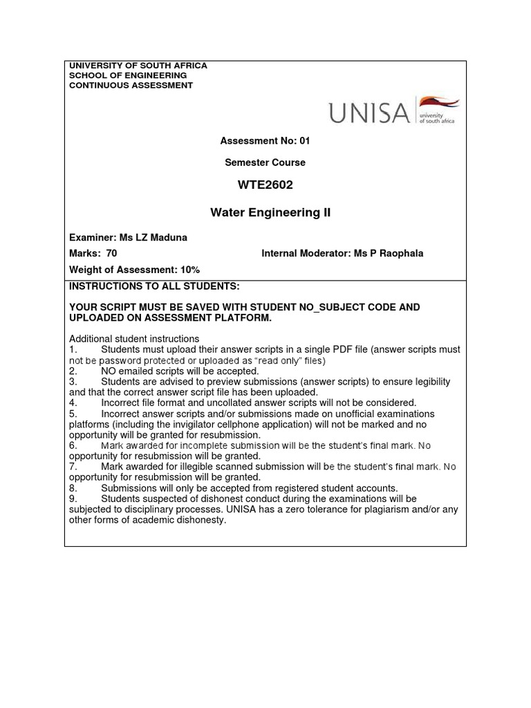 Assessment 1 - Question Paper | PDF | Discharge (Hydrology) | Water