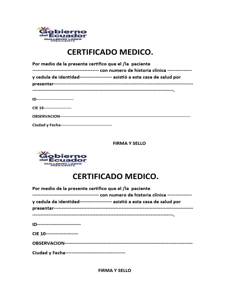 Certificado Médico con CIE 10 y Sello | PDF